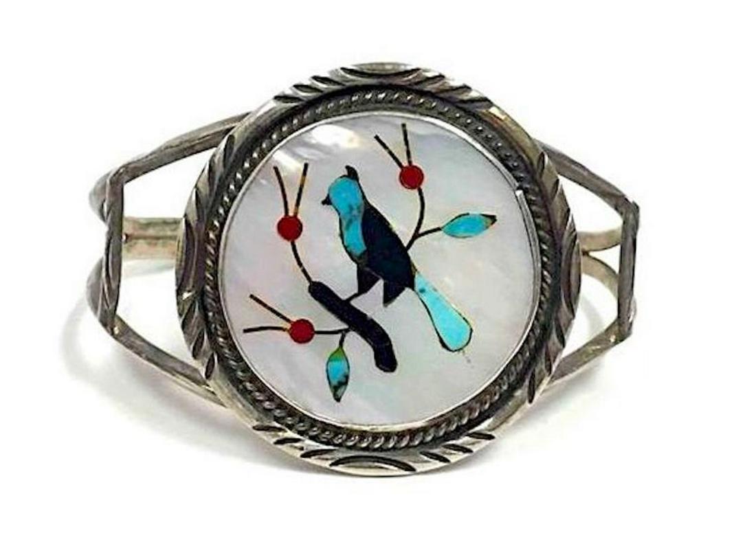 For Auction: Navajo Benson Boyd Bracelet Blue Jay Inlay Sterling (#0394 ...