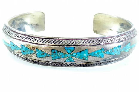 Early Tommy Singer Native American Sterling Turquoise Red Coral Bracelet