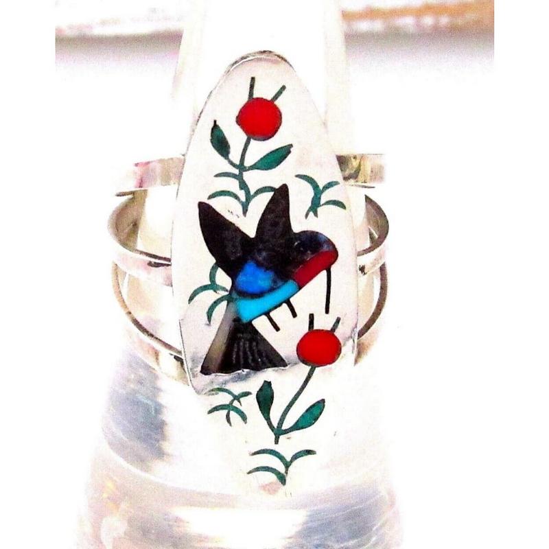 Zuni Inlay Hummingbird Ring Size 6 Sterling Silver Sammy Guardian - Apr ...