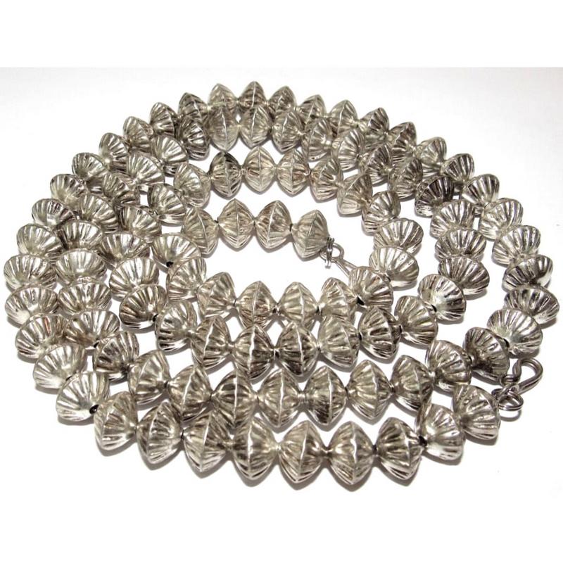 VTG 10mm Navajo Pearls Necklace Sterling Silver Stamped Fluted Beads 34 ...