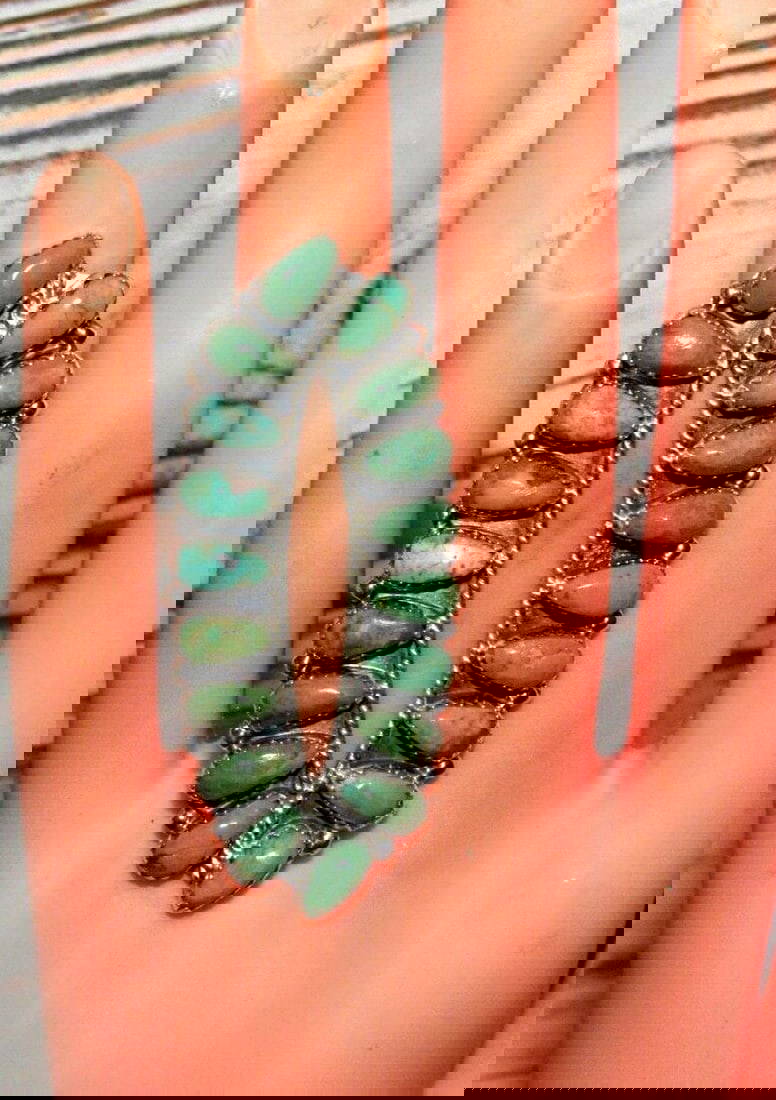 Navajo Green Turquoise Statement Cluster Ring Sz 8 Sterling Silver Native Signed Auction