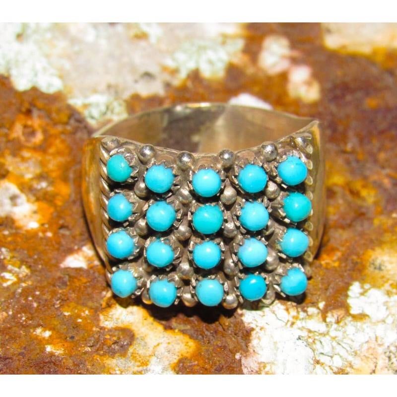 Zuni Snake Eye Turquoise Cluster Ring Size 8 Sterling Silver S. Haloo ...