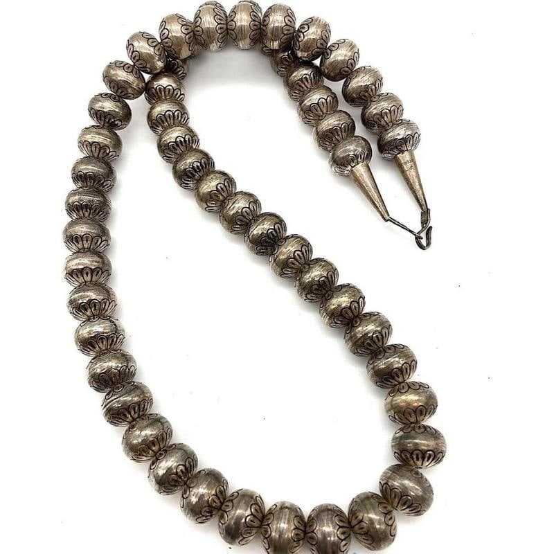 Old Pawn Navajo Pearls Necklace Hand Stamped Saucer Beads Sterling ...