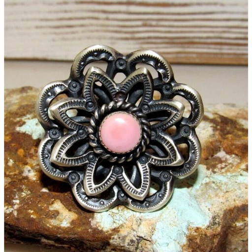 Navajo Pink Conch Flower Statement Ring Size 9 Sterling Silver T. Long