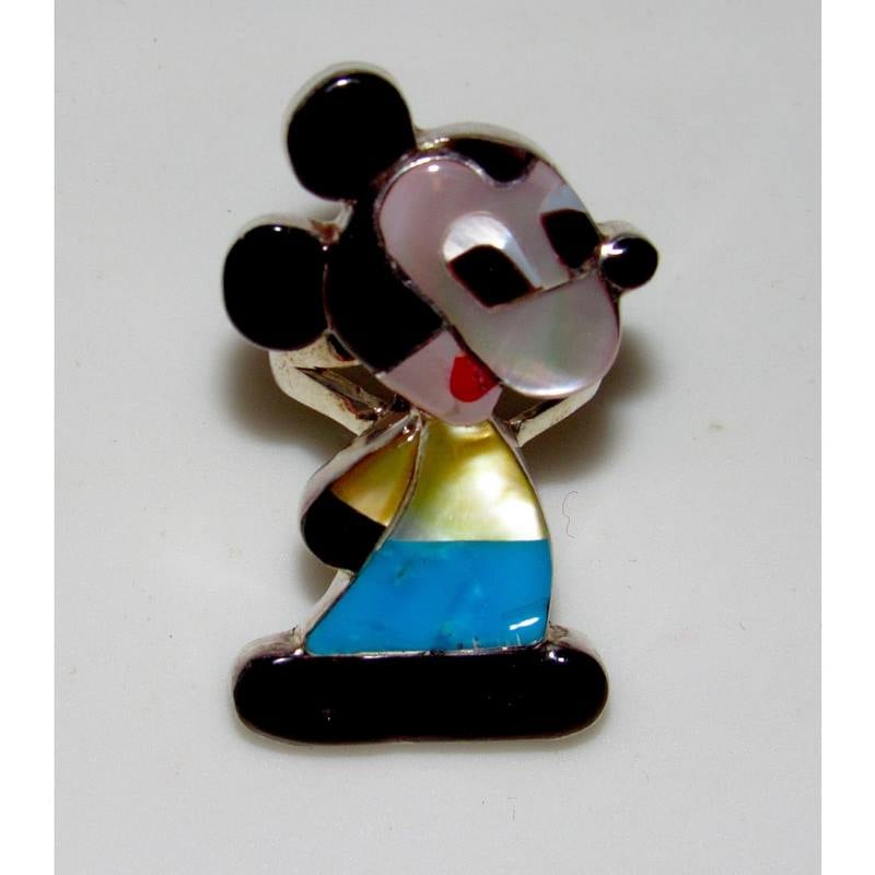 Zuni Mickey Mouse Ring Sz 6 P. Leekity Sterling Silver Disney Character ...