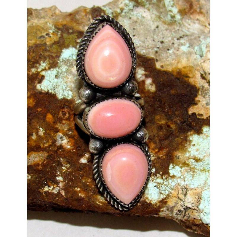 Navajo Pink Conch Cluster Ring Size 8 Adjustable Sterling Silver T ...