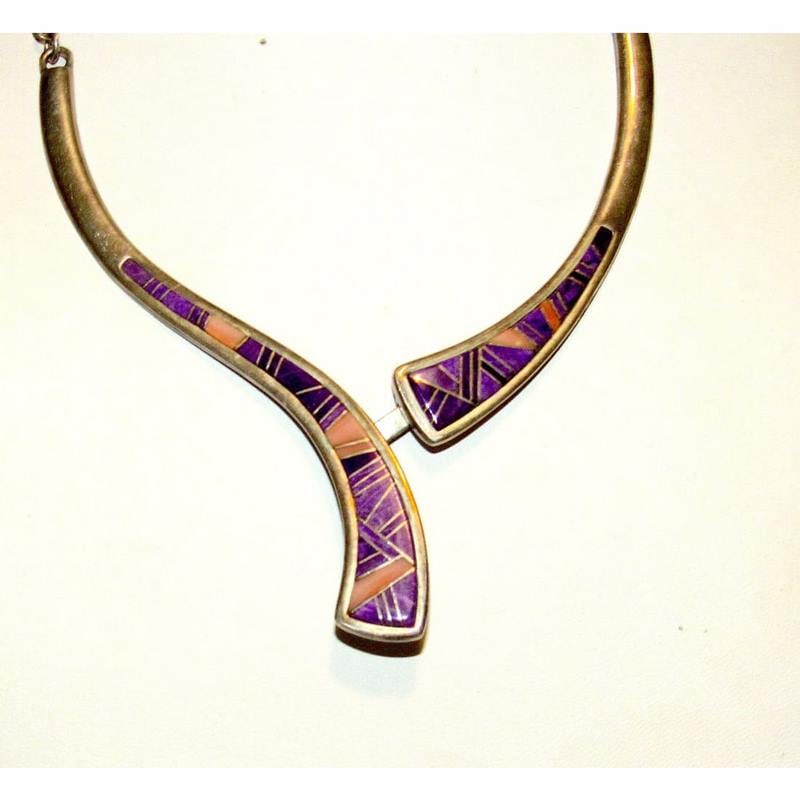 Navajo Sugilite Inlay Link Necklace Sterling Silver Calvin Begay - Jun ...