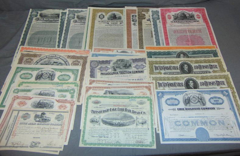 (46) Vintage Railroad Stock Certificates 1930 50's