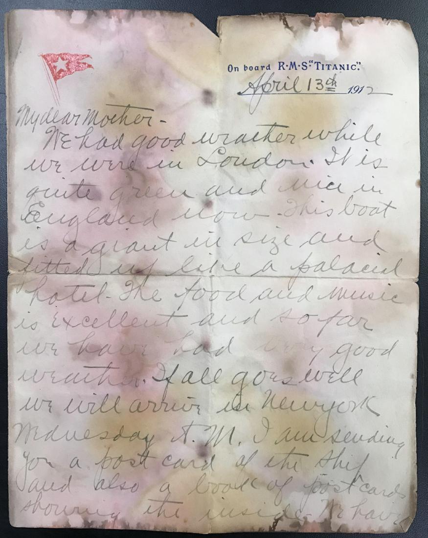 Original Titanic Hand Written Letter.