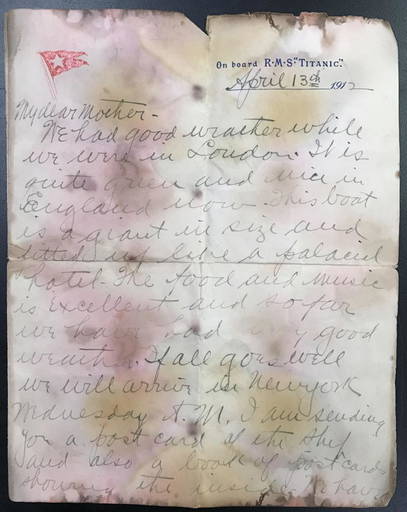 Original Titanic Hand Written Letter.