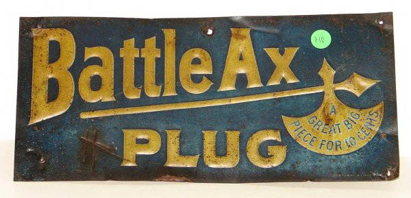 Vintage Tin Battle Ax Plug Tobacco Sign