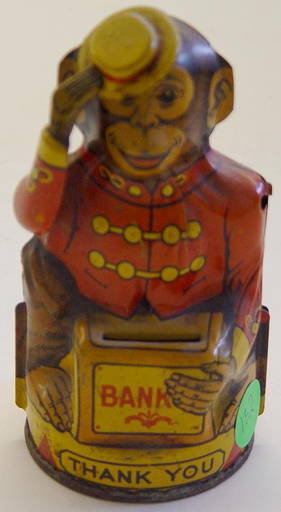 Tin Litho Circus Monkey Coin Bank