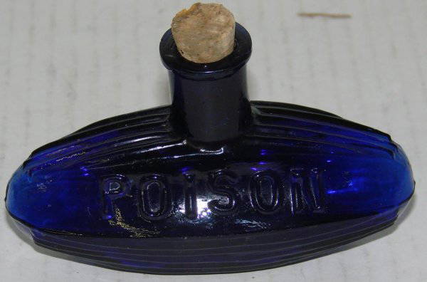 Blue Glass Oval Poison Bottle.