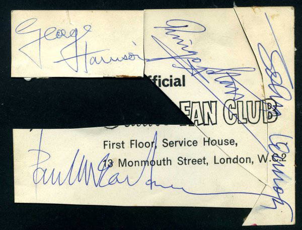 Original Autographed Beatles Fan Club Card