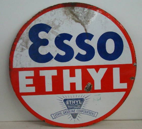 Two Sided Esso Ethyl Round Porcelain Sign
