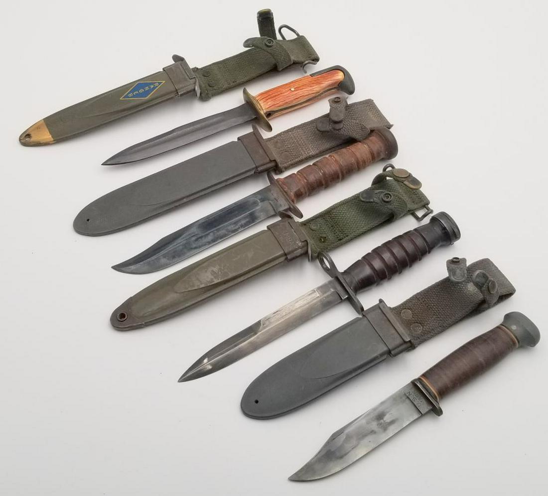 (4) American Ww2 Knives And Bayonets In Sheaths