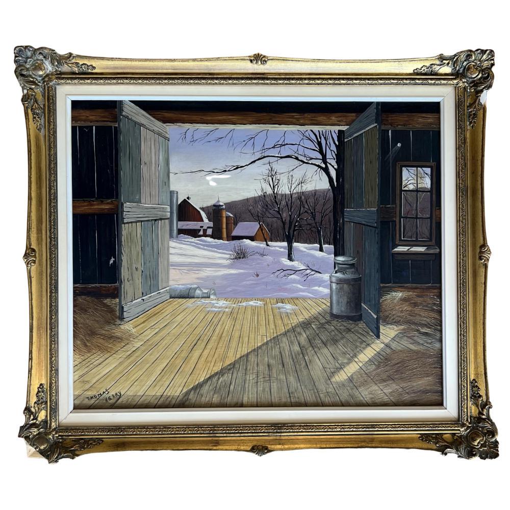 Thomas Kerry, Oil On Board "winter Barn Scene"