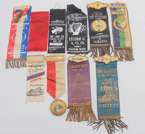 Lot Of Ten Fraternal Ribbons And Badges