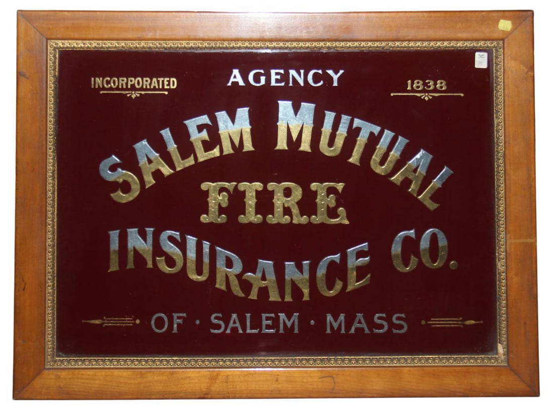 Salem Mutual Fire Insurance Co Reverse Glass Sign Auction