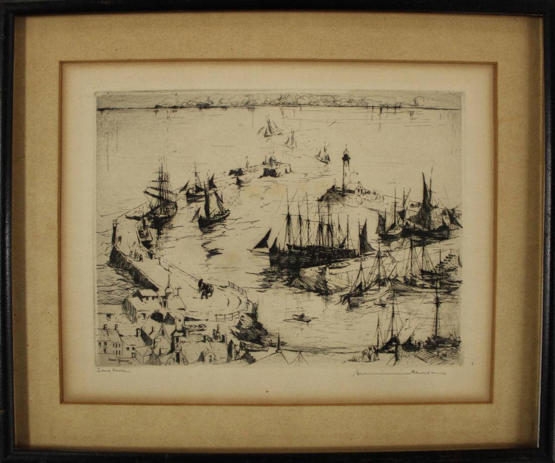 Armin Carl Hansen Signed Etching "snug Harbor" Auction