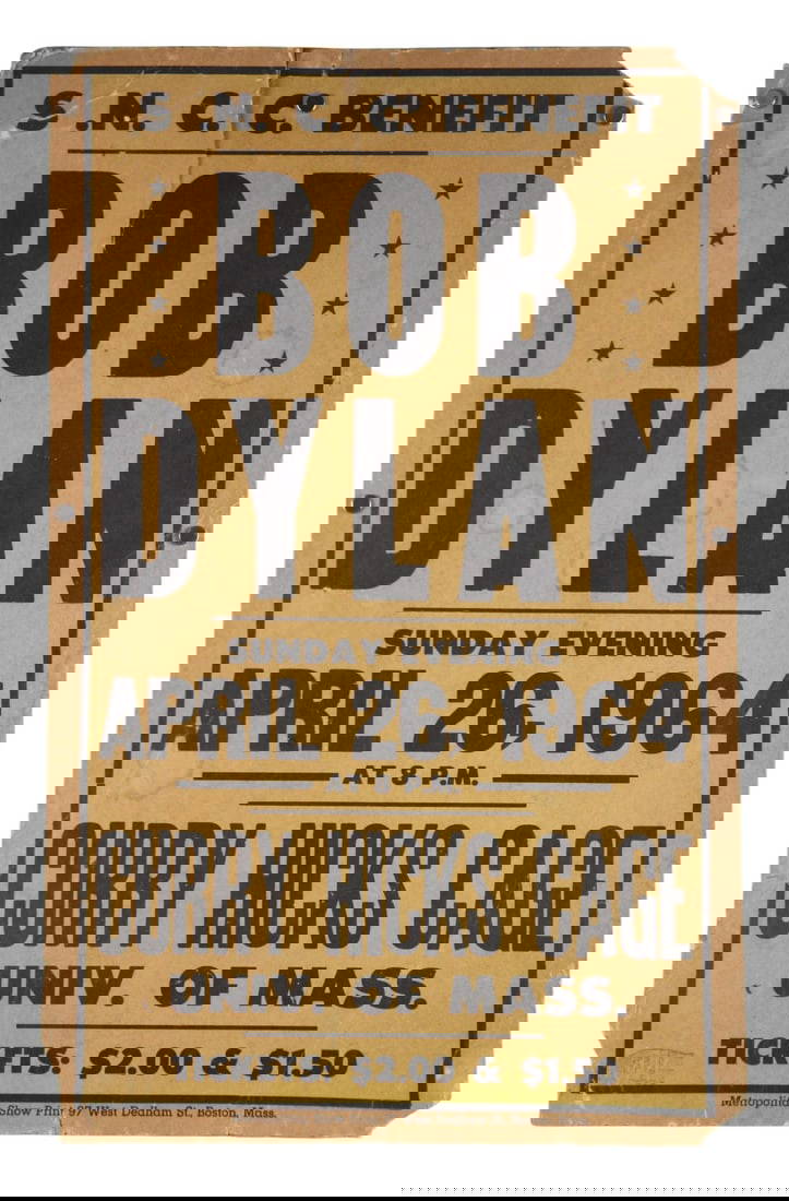 Bob Dylan 1964 Cardboard Sncc Concert Poster Auction