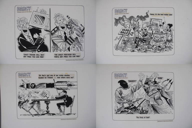 Group Of Tom Darcy Hand Drawn Editorial Cartoons