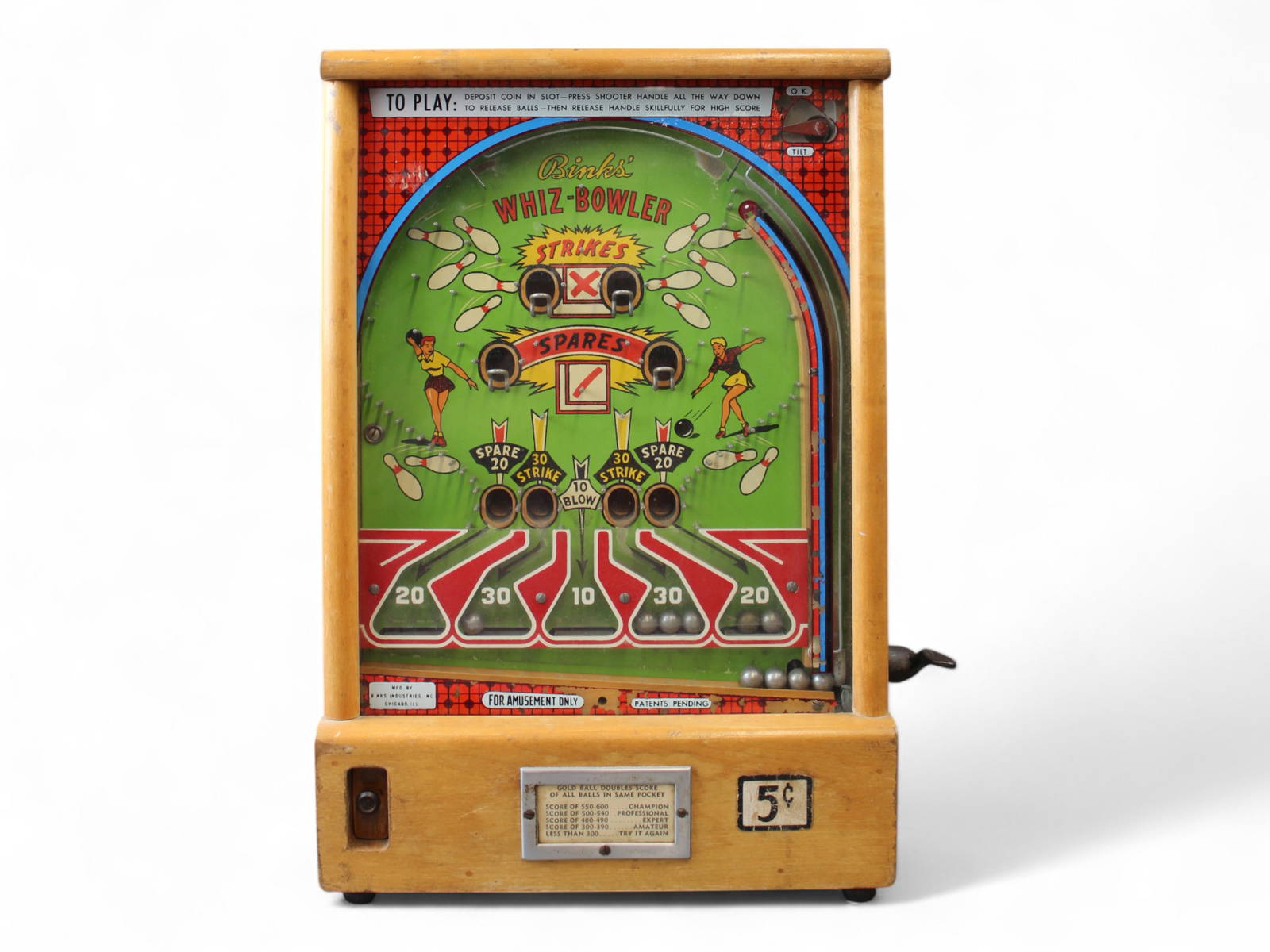 5 Cent Bink's Whiz Bowler Tabletop Arcade Game Auction