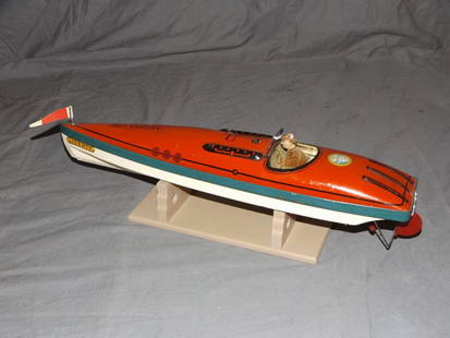 Antique Liberty Playthings Sportster Wooden And Tin Boat