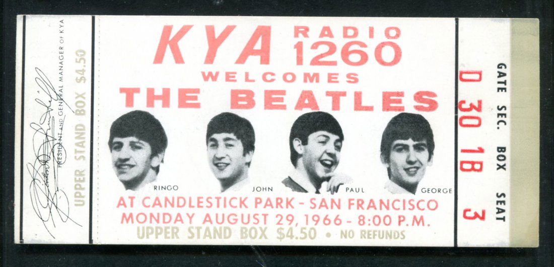 1966 Beatles Unused Candlestick Park Ticket