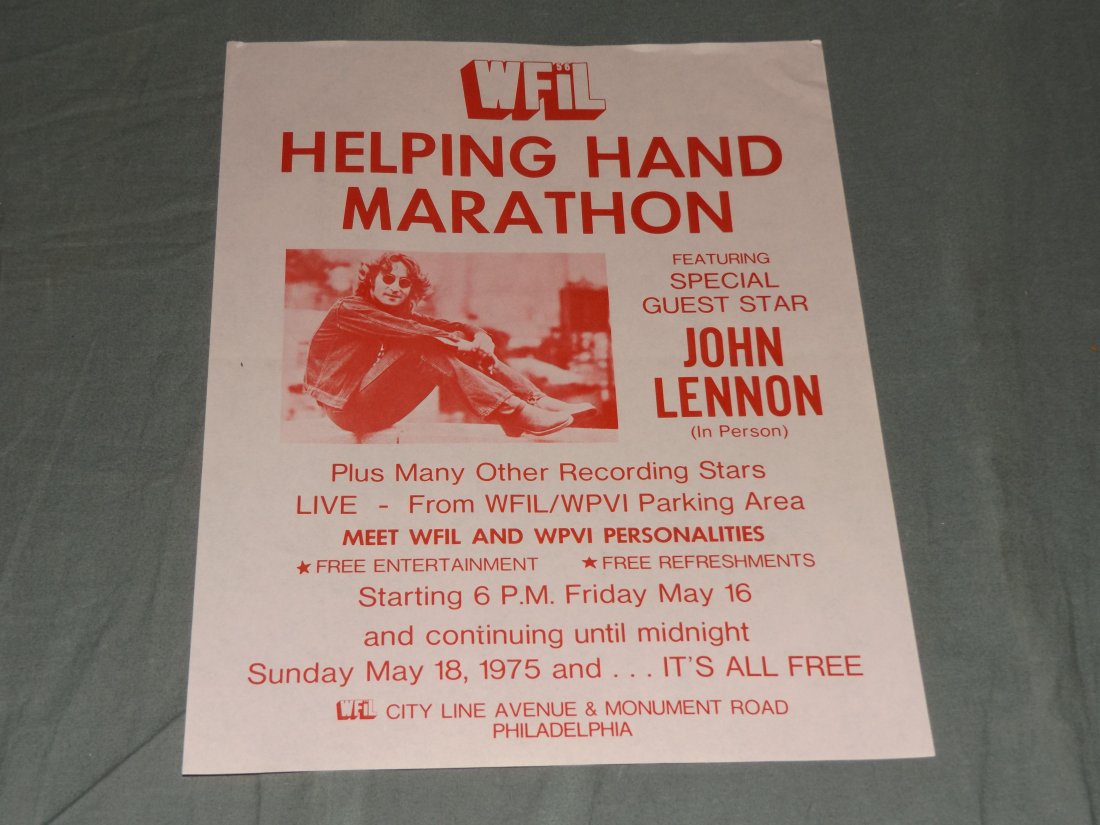 1975 John Lennon Wfil Helping Hand Marathon Flyer