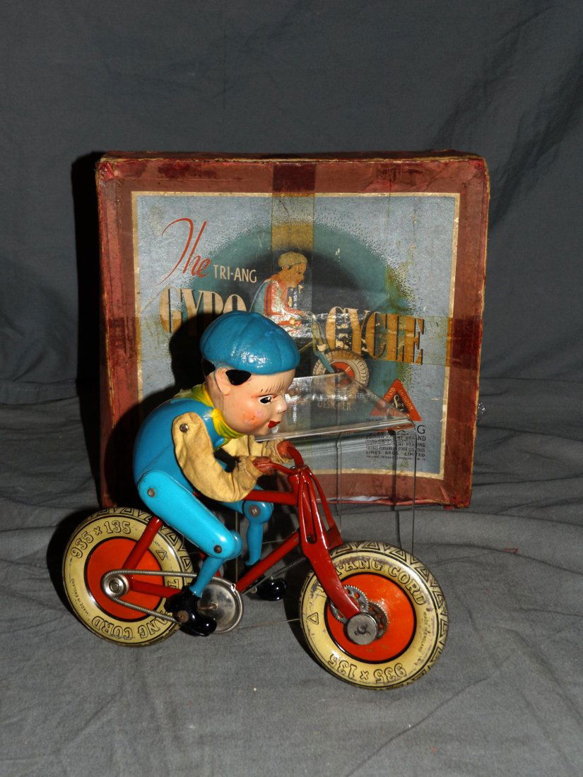 Boxed Tri-Ang Gyro Cycle Toy, Tin & Celluloid
