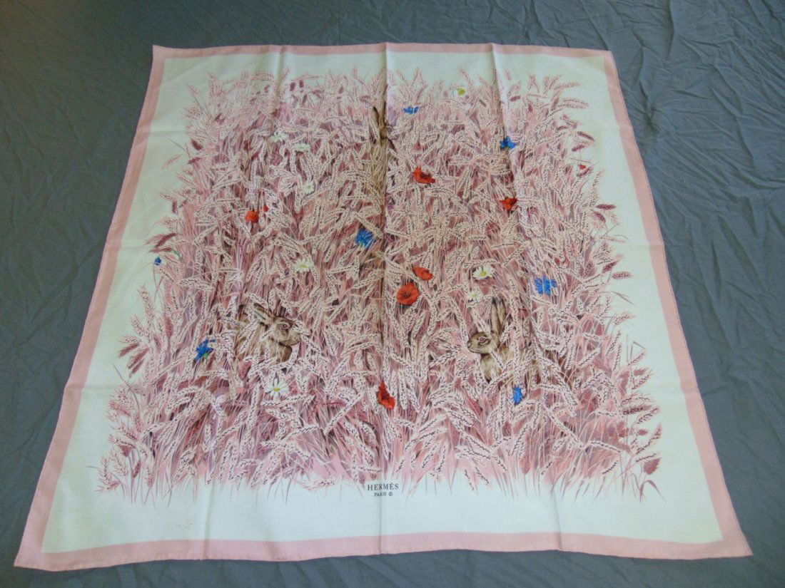 Hermes Silk Scarf. Flowers And Rabbits. W/box.