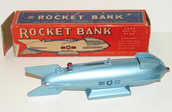 Vintage Boxed Duro Mercury Rocket Bank