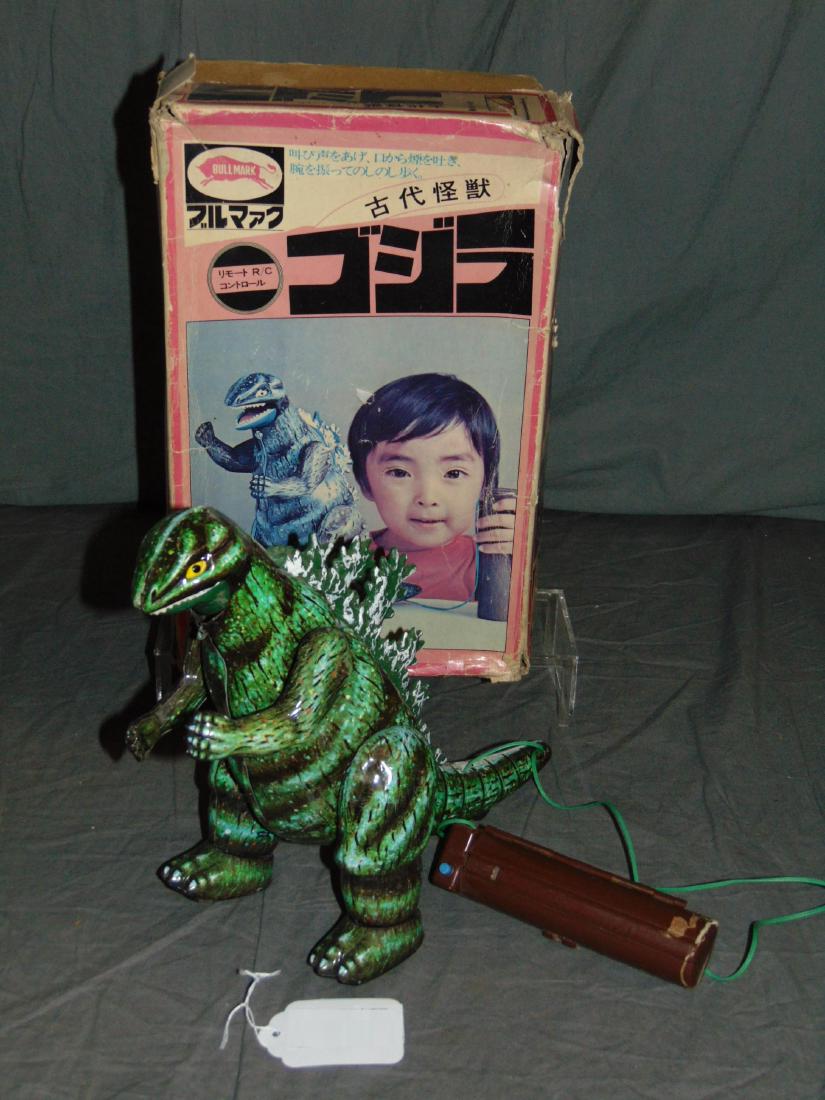 Rare, Boxed Bullmark Japanese Tin Litho Godzilla