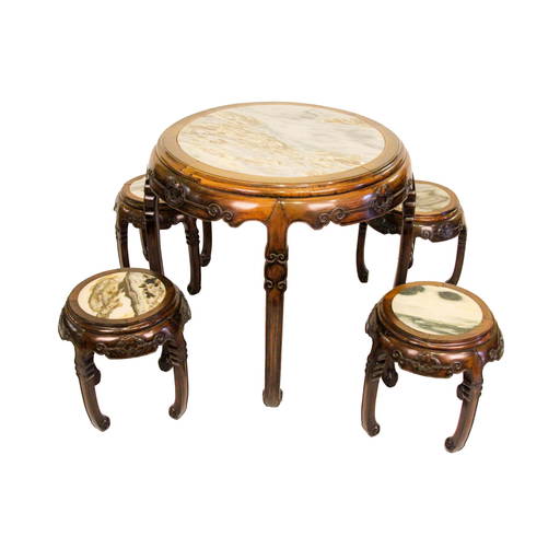 A Pair Of Hongmu Round Table With Four Chairs