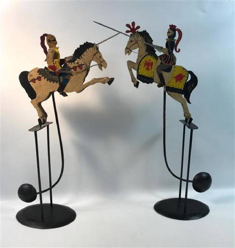 Pair Metal Jousting Knights Skyhook/balance Toys