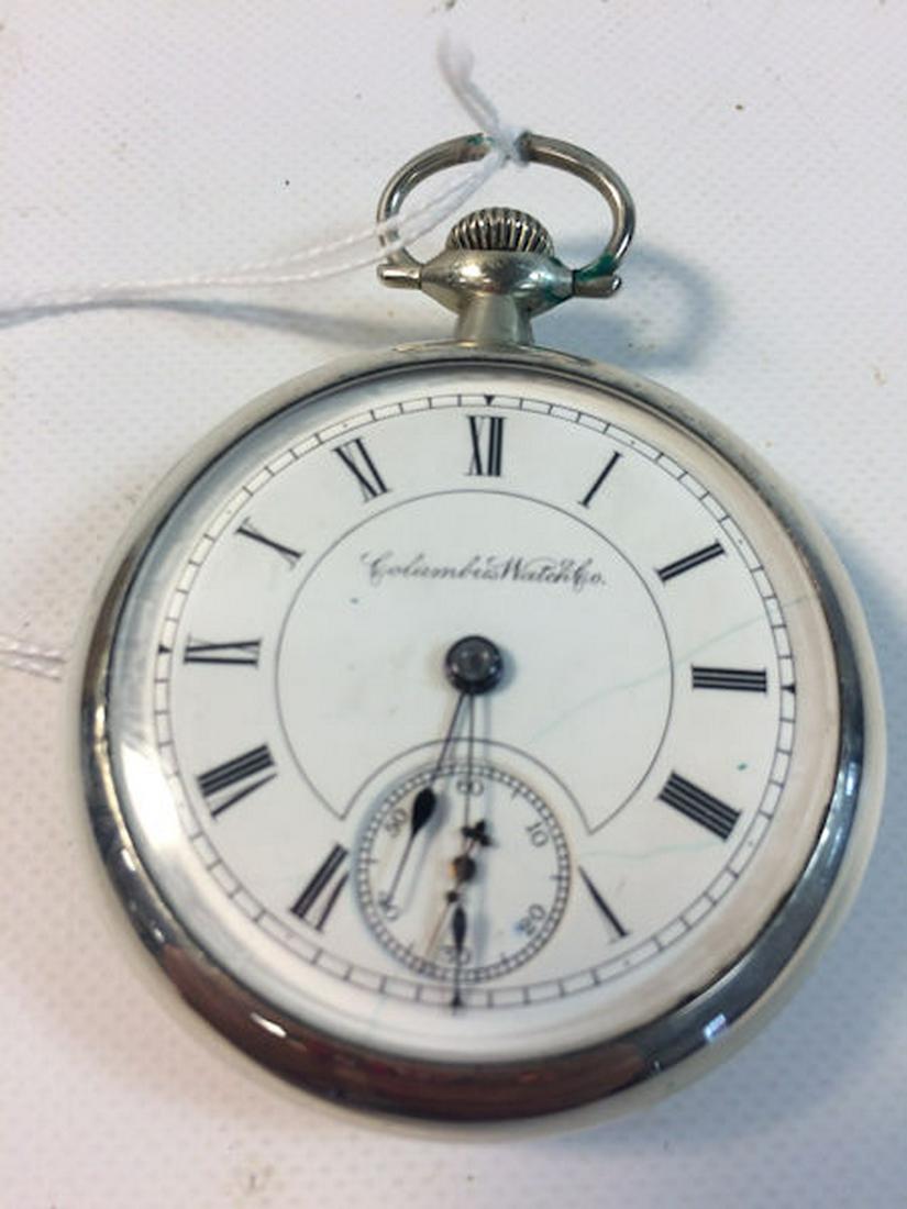 Columbus Watch Co. White Metal Open Face Pocket Watch,