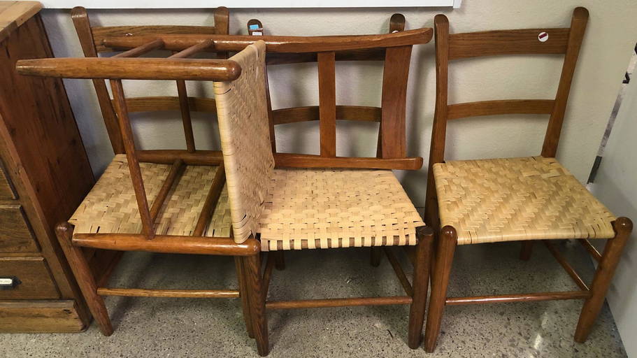 Set Of Four Base Chairs With Woven Splint Seats