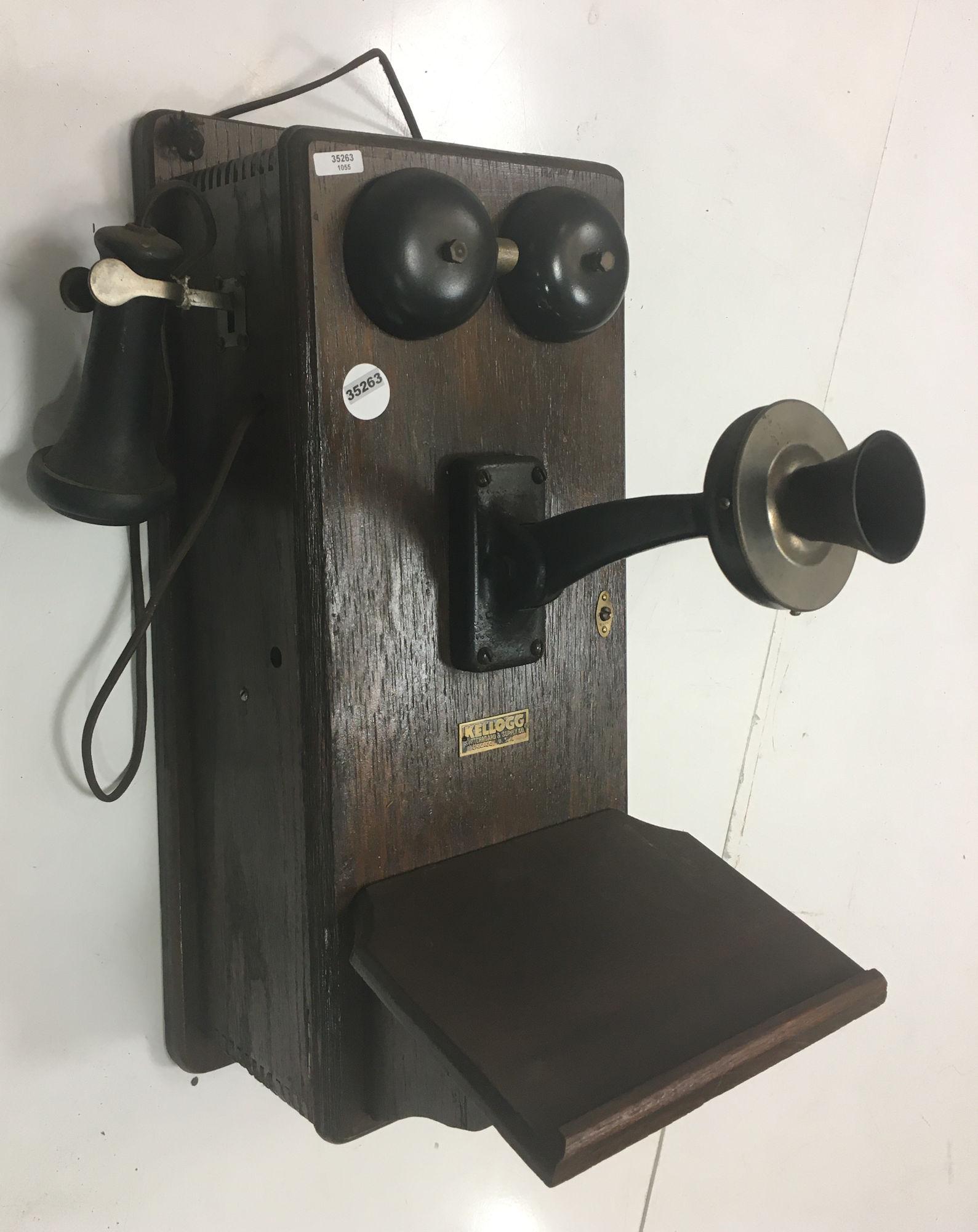 Vintage Kellogg Hand Crank Wall Telephone In Wooden