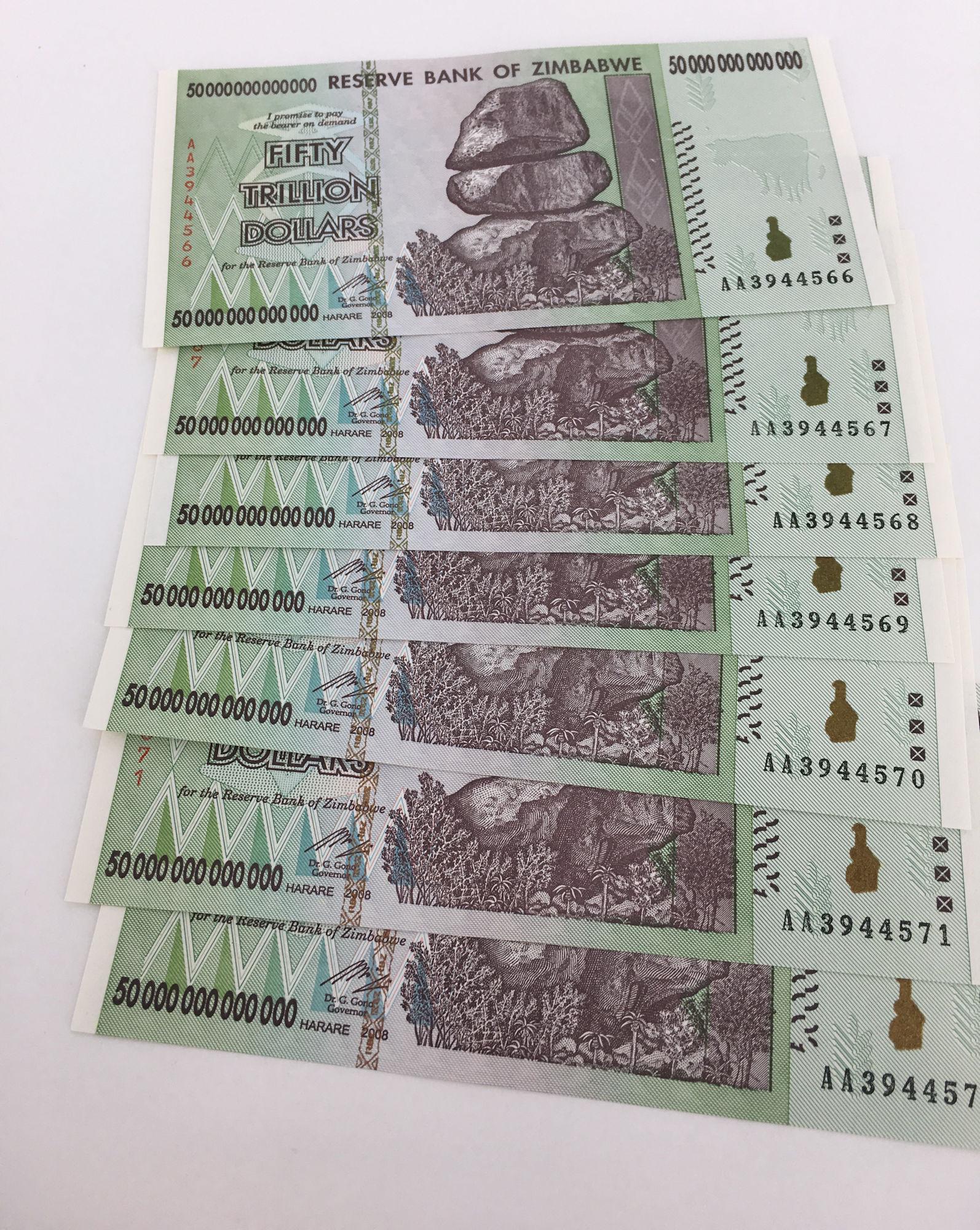 Seven (7) Fifty Trillion Dollar Bills (foreign)