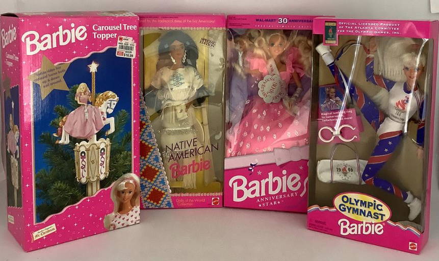 Lot (4) Boxed Barbies, All Nrfb. Includes Native