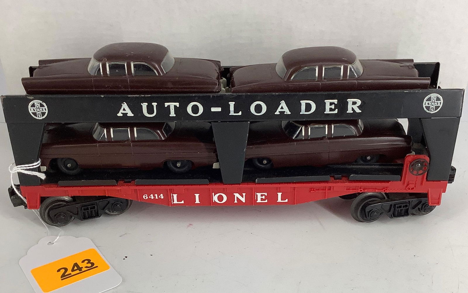 Lionel Postwar 6414 Evans Auto Loader With 4 Brown Cars