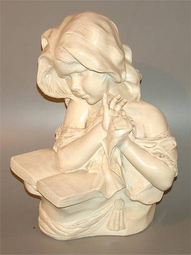 Plaster Bust Of Young Girl Reading Music Book 19"