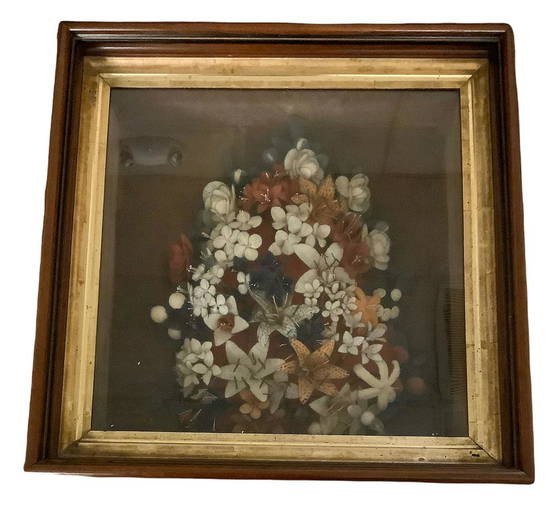 Antique Victorian handmade floral mourning wreath in shadow box frame ...