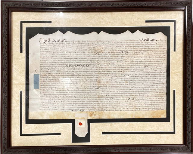 Framed indenture document, age uncertain. 31" x 24" (#3146A) on Aug 25 ...