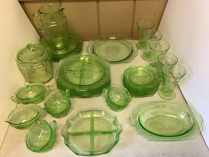 Lot Of Green Depression Glass In The Princess Pattern. There Are 36 ...