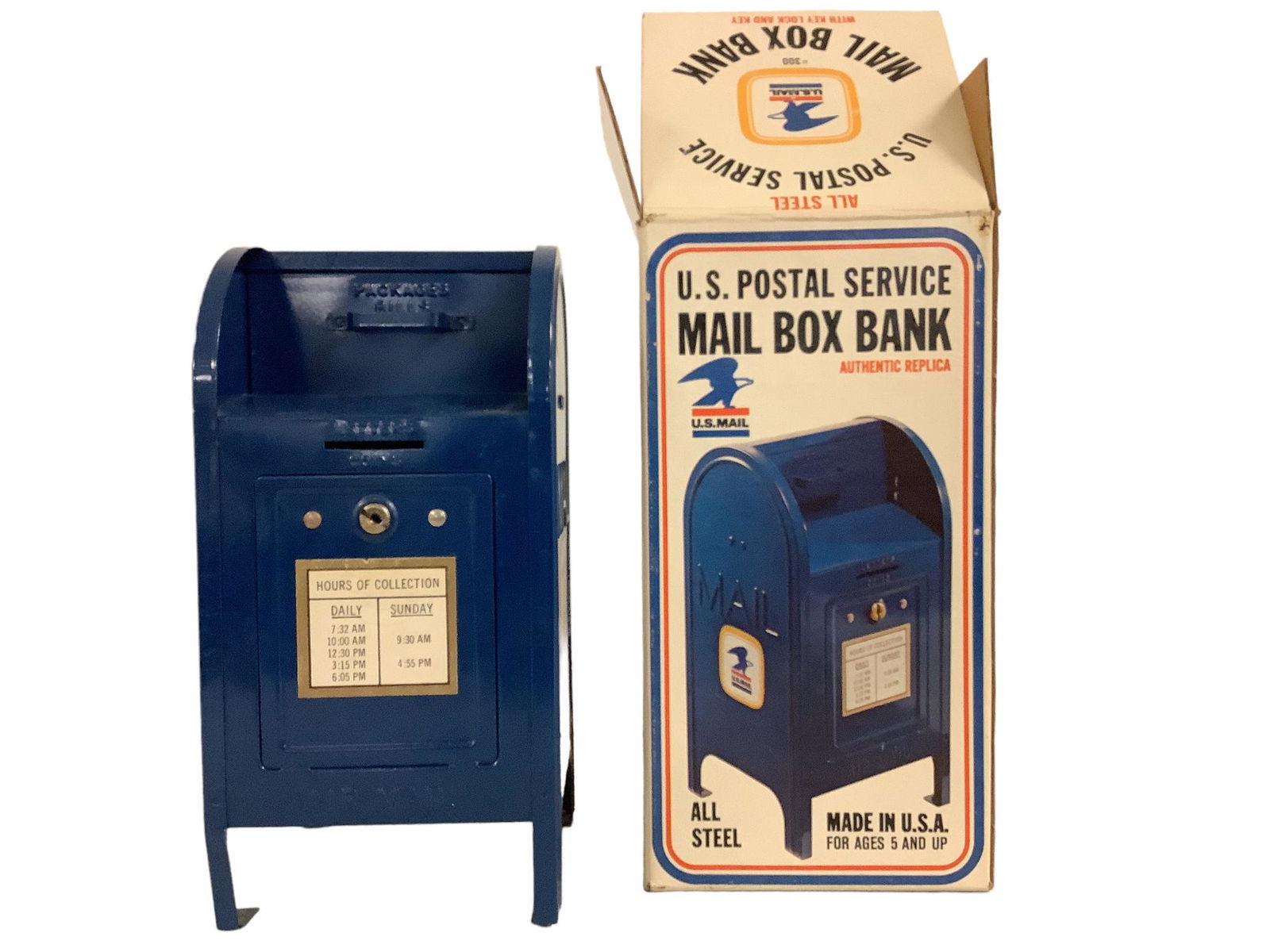 Vintage U.s. Postal Service Mail Box Bank In Original Box, 9"h.