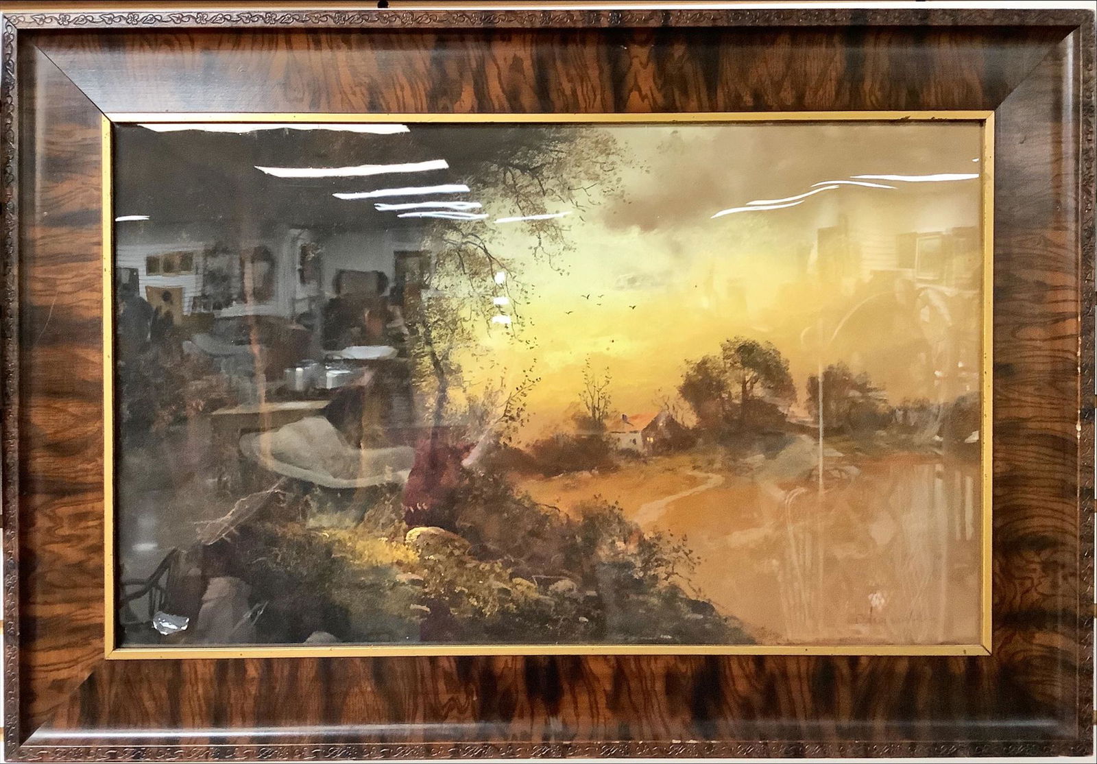 Signed Framed Art, Pastoral Scene At Sunrise