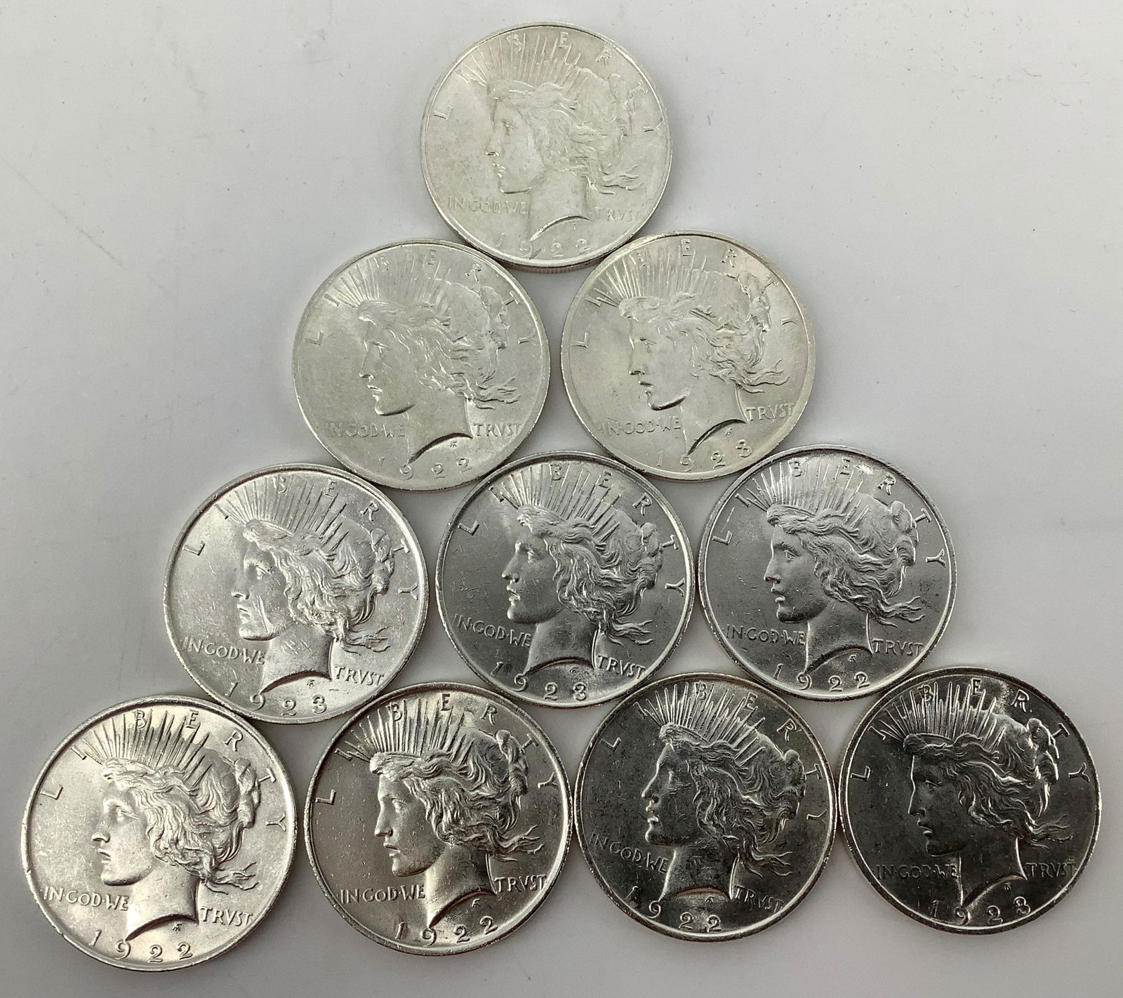 10 U.s. Silver Peace Dollar Coins