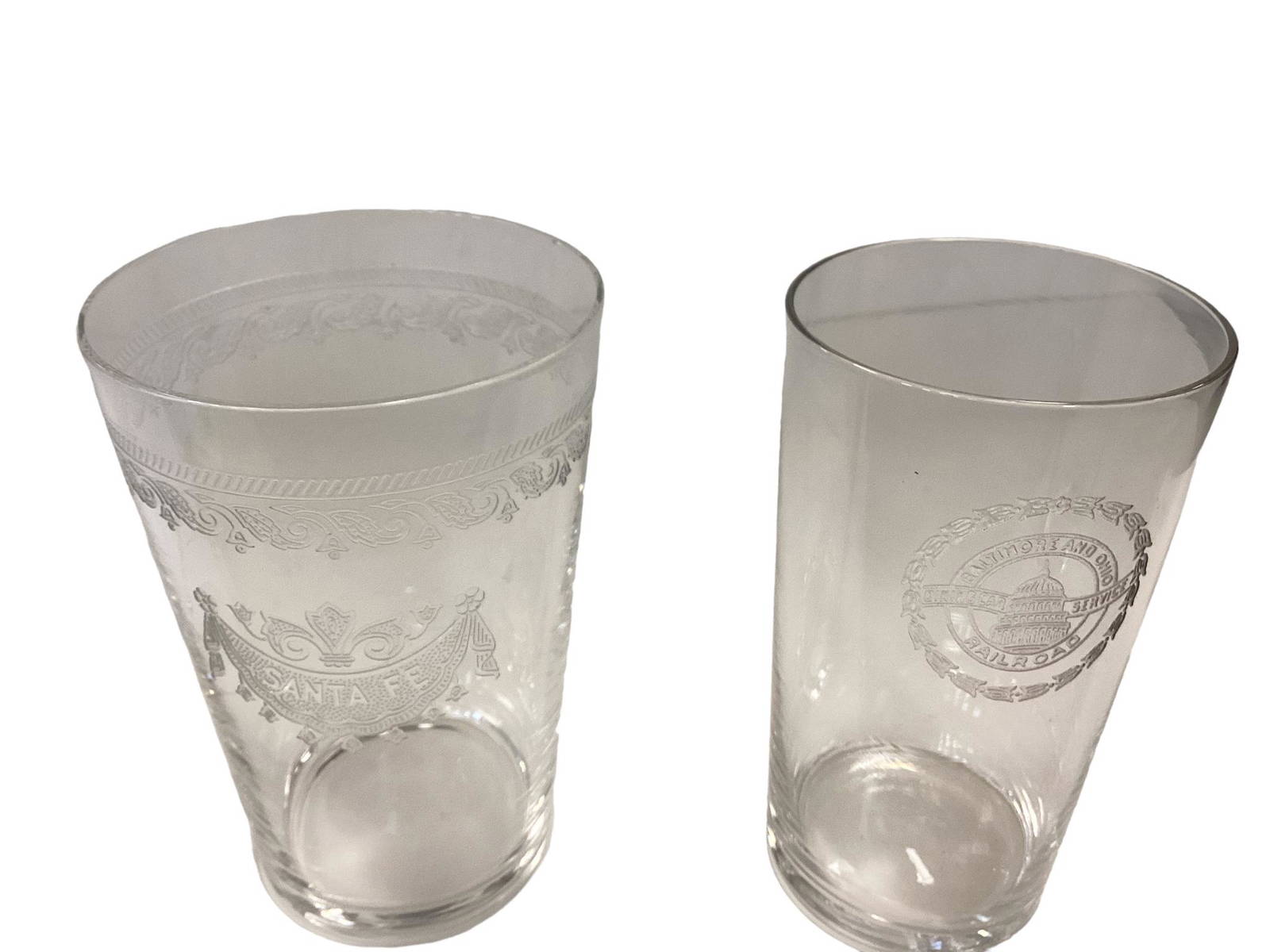 (2) Heisey Custom Etched Railroad Glasses Auction
